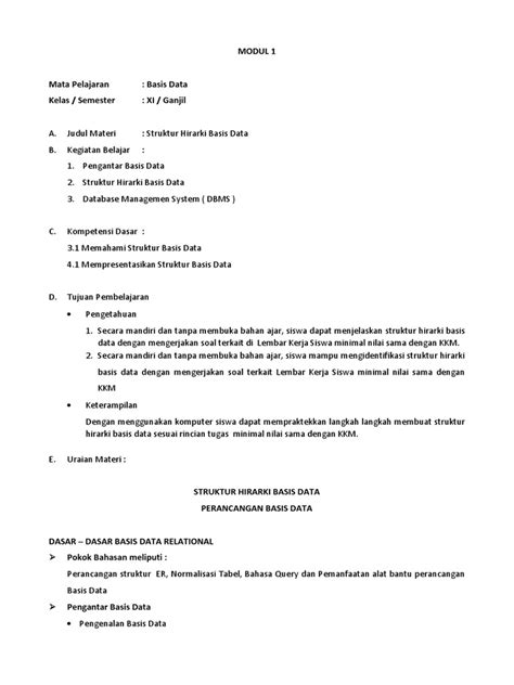 Modul 1 Struktur Hirarki Basis Data Perancangan Basis Data Pdf