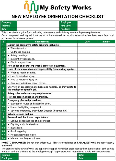 Job Site Safety Orientation Checklist Yswd