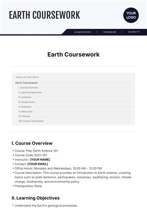 Free Earth Coursework Template To Edit Online