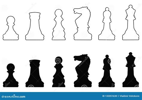 Chess Silhouette Two Player Strategy Board Game Played On A Chessboard Cartoon Vector