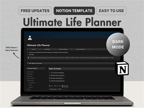 Notion Template Ultimate Life Planner All In One Notion Planner Dark Mode Notion Dashboard