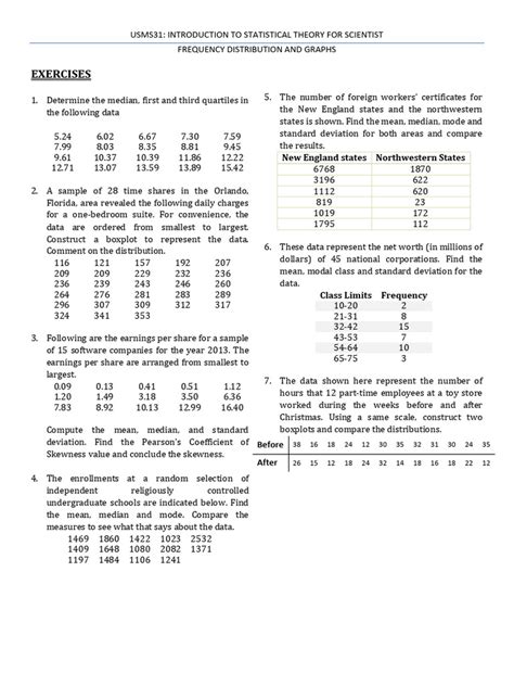 Exercise Frequency Distribution And Graph Pdf Mode Statistics Median
