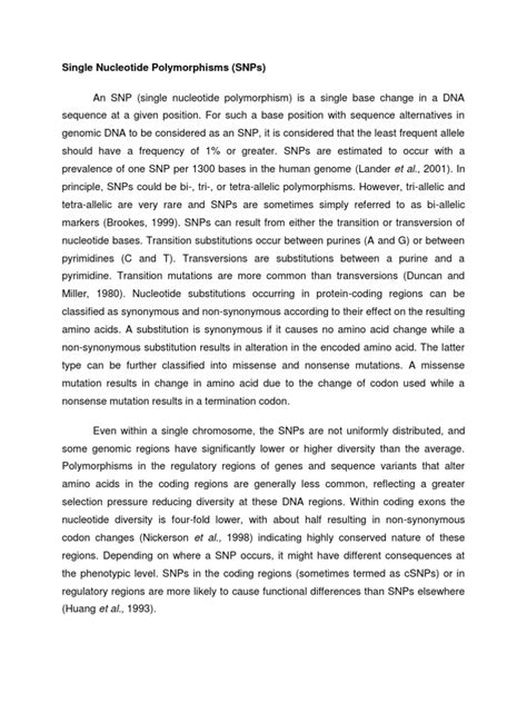 single nucleotide polymorphism overview pdf single nucleotide