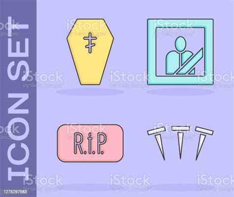 세트 금속 손톱 십자가와 관 연설 거품 립 죽음과 애도 사진 프레임 아이콘 벡터 관 제작물에 대한 스톡 벡터 아트 및 기타 이미지 관 제작물 못 강철 Istock