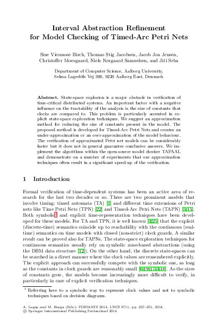 Pdf Interval Abstraction Refinement For Model Checking Of Timed Arc