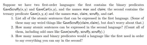 Solved Suppose We Have Two First Order Languages The First