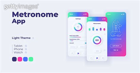 Metronome Application Cartoon Smartphone Interface Vector Templates Set