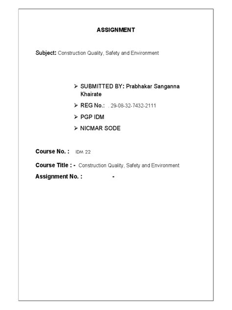 Assignment Construction Quality Safety And Environment Pdf