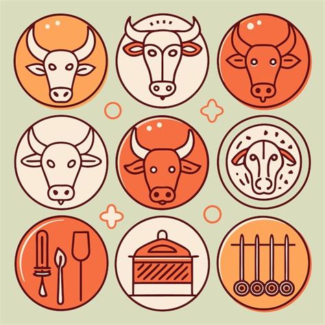 Иконы сельскохозяйственных животных Иллюстрации коров и сельскохозяйственных символов Премиум