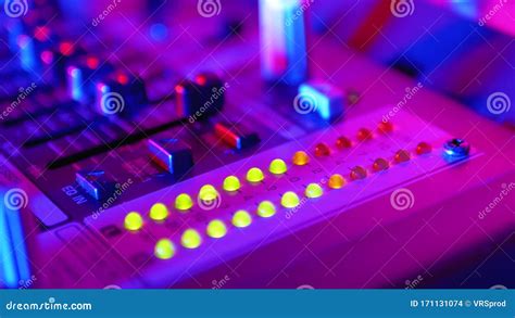 LED Indicator Level Signal Of Volume On The Sound Mixing Console Or Dj Console On The Party In