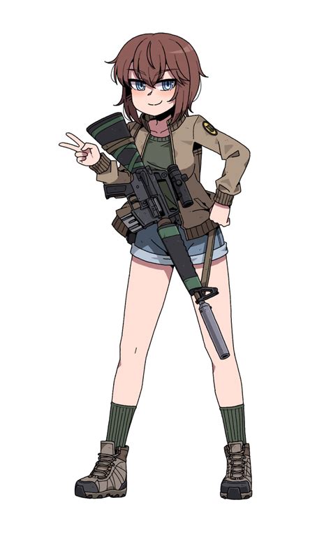 Safebooru 1girl Assault Rifle Breasts Briar Gamingsentry Brown Hair