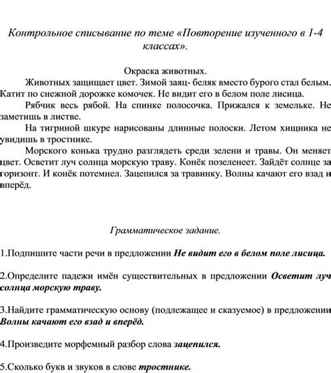 Контрольное списывание 5 класс