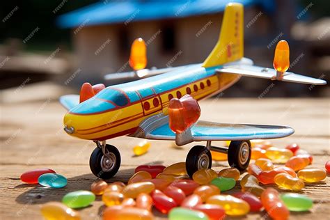 Premium Photo Jelly Beans And A Model Airplane For High Flying Sweets