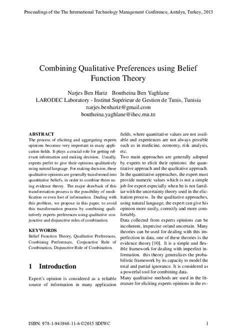 Pdf Combining Qualitative Preferences Using Belief Function Theory