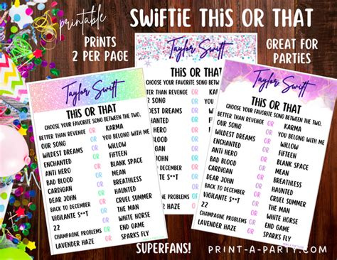 Swiftie Party Game This Or That Taylor This Or That Eras Tour Part Printaparty