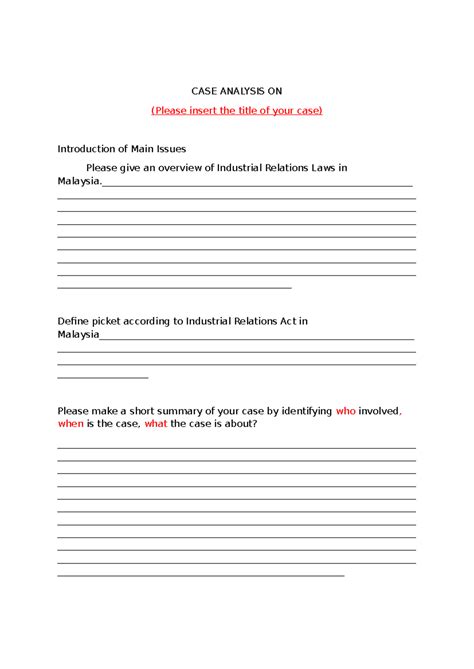 Case Analysis Template Case Analysis On Please Insert The Title Of