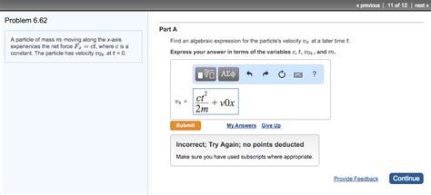 Solved A Particle Of Mass M Moving Along The X Axis