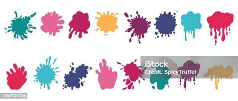 페인트 얼룩 다채로운 스플래시 스플랫 드롭 컬러 잉크 드립 액체 브러시 튄 자국 얼룩 또는 스프레이 얼룩 다른 모양의 실루엣이