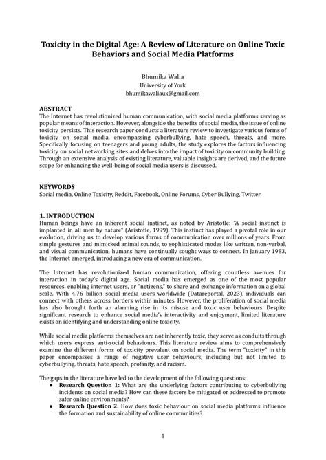 Pdf Toxicity In The Digital Age A Review Of Literature On Online Toxic Behaviors And Social