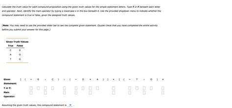 Calculate The Truth Value For Each Compound