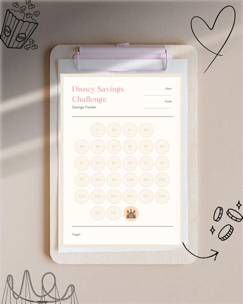 Disney Savings Challenge Tracker Printable Disney Fund Worksheet