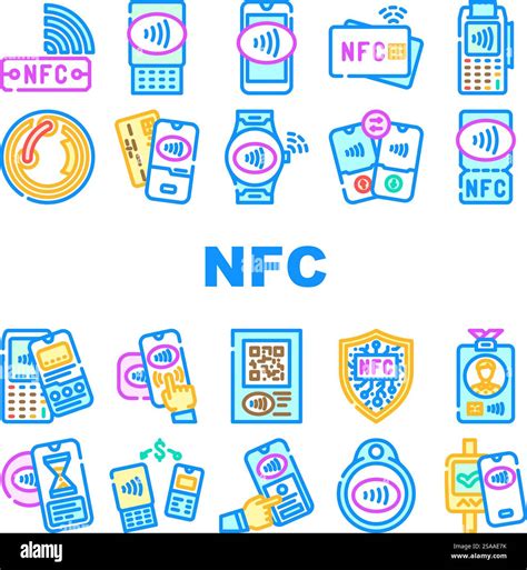 Nfc Technology Contactless Icons Set Vector Payment Communication Proximity Wireless Data