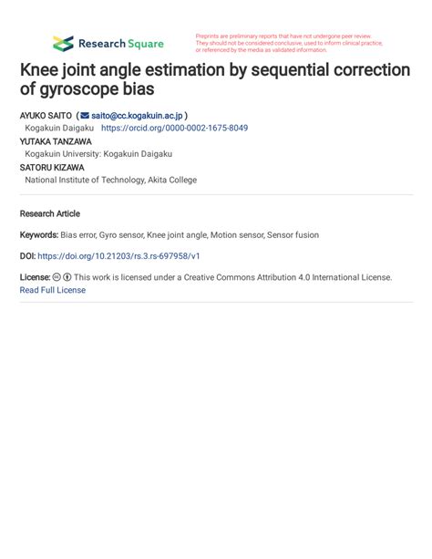 Pdf Knee Joint Angle Estimation By Sequential Correction Of Gyroscope Bias
