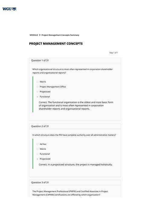 Project Management Concepts Test MODULE Project Management Concepts Summary PROJECT MANAGEMENT