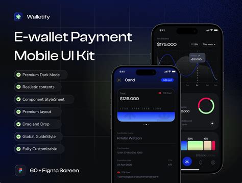 Walletify E wallet Payment Mobile UI Kit 深色时尚金融移动电子钱包数字交易支付App应用ui界面