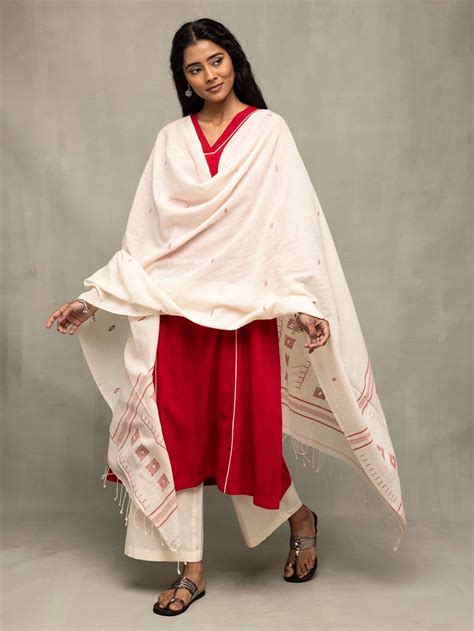 Red Jamdani Cotton Suit Set Of 3