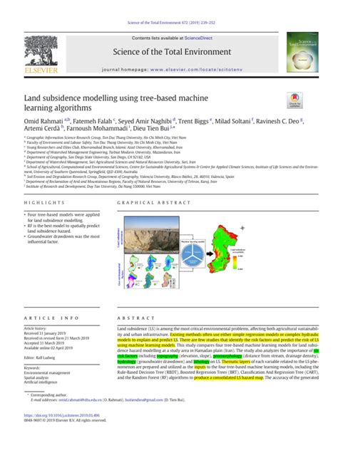 Land Subsidence Modelling Using Tree Based Machine Learning Pdf