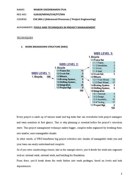 Che 804 2 Assignment Tools And Techniques In Project Management Irabor Osedebamen Download