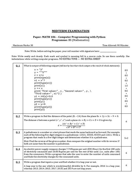 A Sample Bs Math Python Exam Pdf Parameter Computer Programming Computer Programming