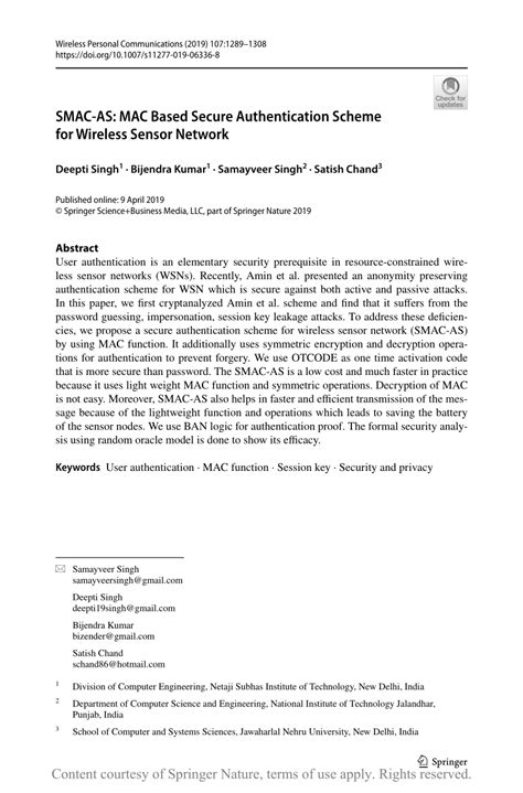 Smac As Mac Based Secure Authentication Scheme For Wireless Sensor Network Request Pdf
