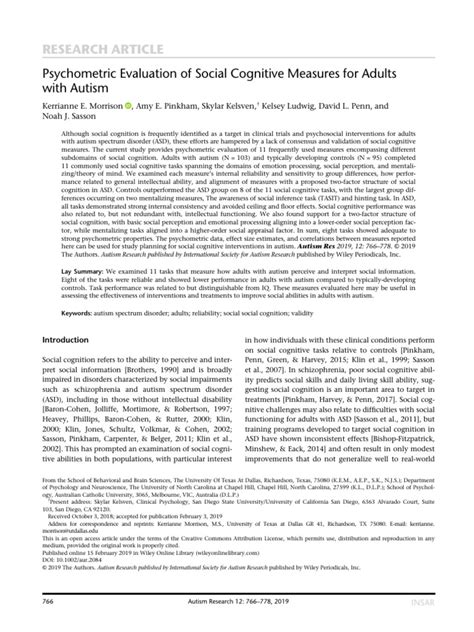 Psychometric Evaluation Of Social Cognitive Measures For Adults Pdf Wechsler Adult