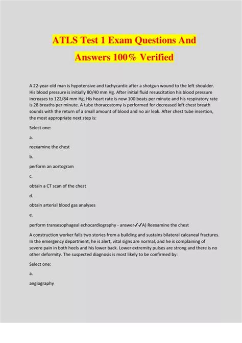 Atls Test 1 Exam Questions And Answers 100 Verified Atls Stuvia Us