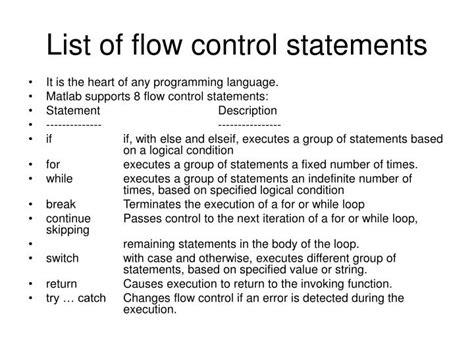 Ppt List Of Flow Control Statements Powerpoint Presentation Free Download Id4775126
