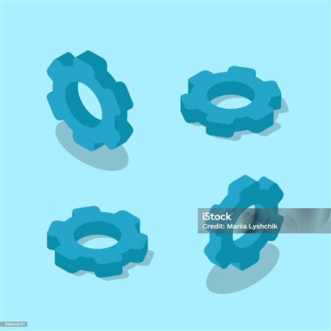파란색 배경에 아이소메트릭 기어 아이콘입니다 3d에 설정 기호 벡터 일러스트 레이 션 3차원 형태에 대한 스톡 벡터 아트 및 기타 이미지 3차원 형태 개체 그룹 공학
