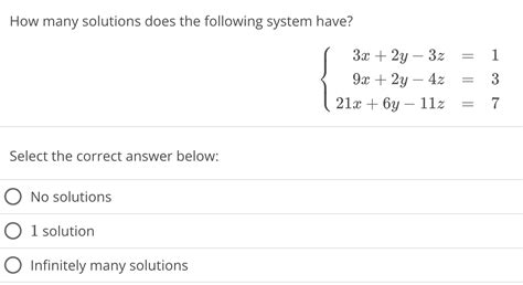 Solved How Many Solutions Does The Following System
