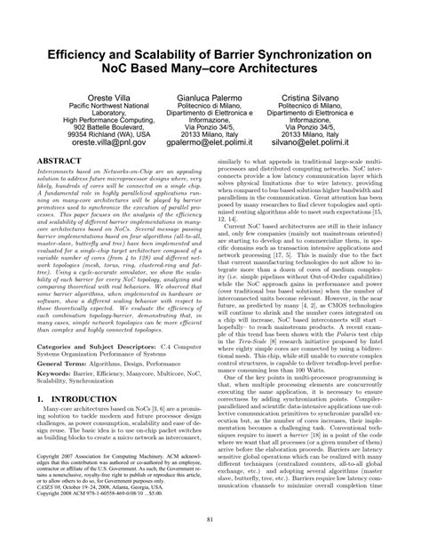 Pdf Efficiency And Scalability Of Barrier Synchronization On Noc