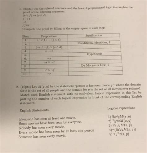 Solved 1 20pts Use The Rules Of Inference And The Laws Of