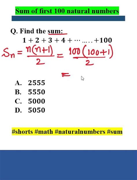 Sum Of First 100 Natural Numbers Youtube