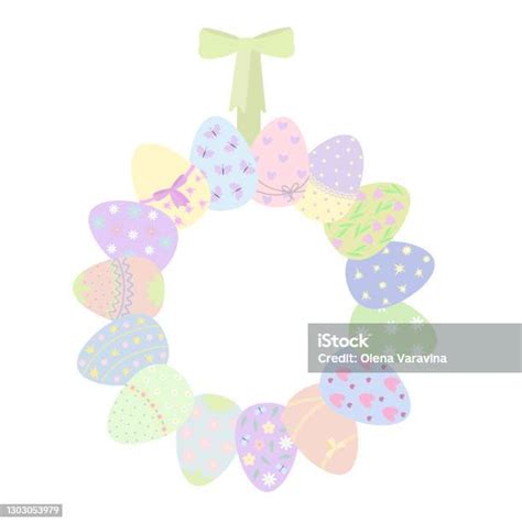 부활절 달걀 화환 휴일 기호 다채로운 파스텔 톤으로 장식 봄 축제 시간 장식을위한 플랫 스타일 벡터 일러스트 인사말 카드 초대장 배너 웹 디자인 4월에 대한 스톡 벡터 아트