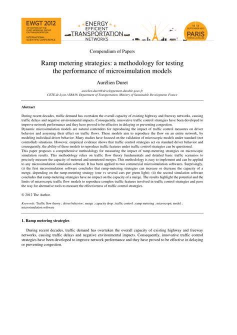 Pdf Ramp Metering Strategies A Methodology For Testing The
