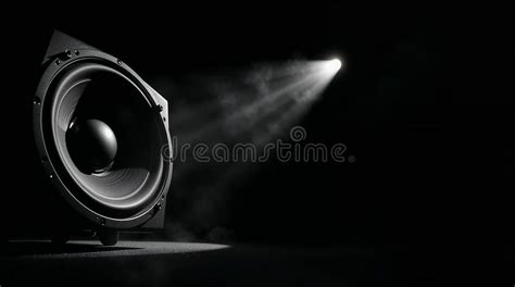 Powerful Audio Speaker Emitting Sound Waves In Dark Environment Stock Illustration