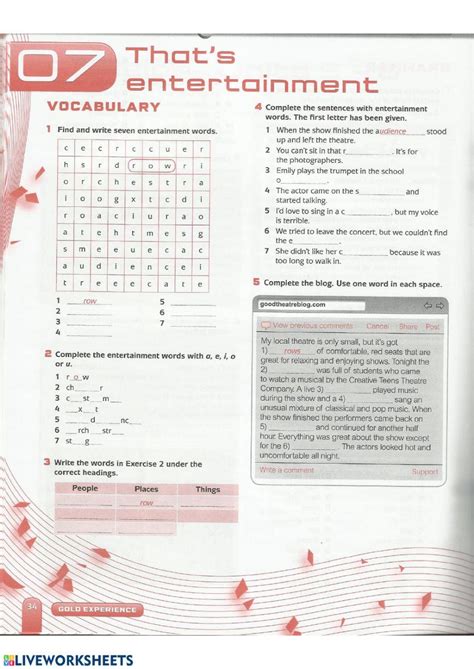 Entertainment Worksheet Live Worksheets