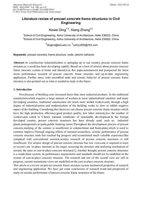 Literature Review Of Precast Concrete Frame Structures In Civil Engineering Scientificnet