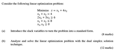 Solved Consider The Following Linear Optimization Problem