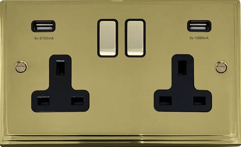 Gandh Vb3910 Victorian Cast Polished Brass Double Socket With Usb