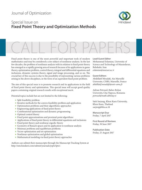Pdf Journal Of Optimization Special Issue On Fixed Point Theory And